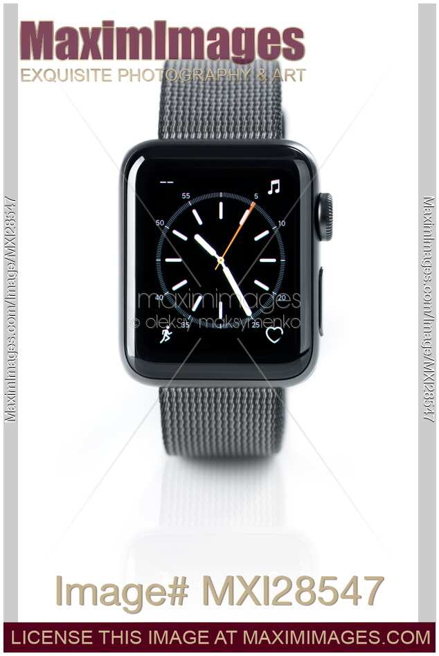 Photo of Apple Watch with clock on display isolated on white | Stock ...