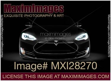 Photo of Black Tesla Model S luxury electric car front view | Stock ...
