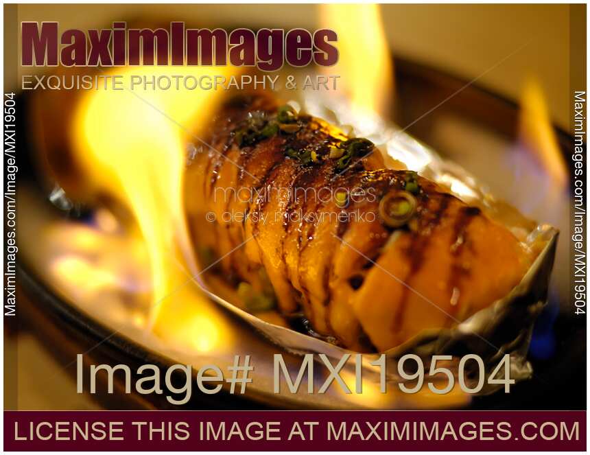 Photo of Burning Sushi Volcano Roll | Stock Image MXI19504