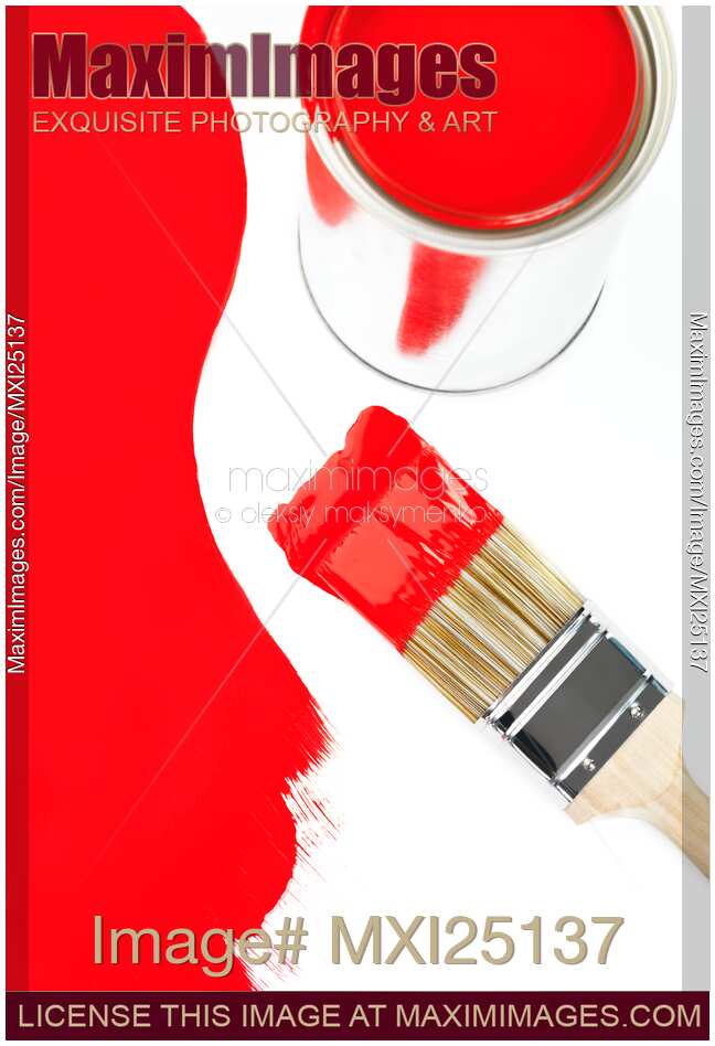 Photo of Can of red paint and a brush | Stock Image MXI25137