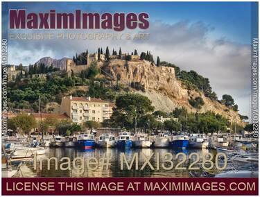 Photo of Chateau de Cassis French castle on cliff-top in Cassis port ...