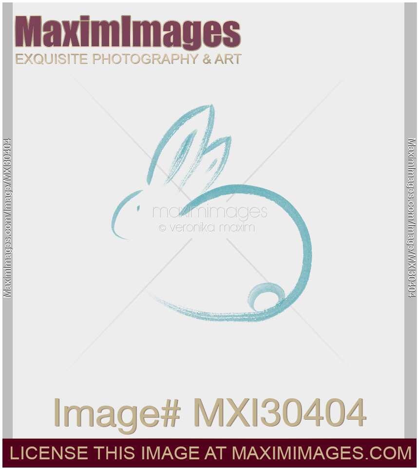 Image of Cute little bunny rabbit Zen style illustration design blue on ...