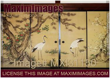 Photo of Traditional Japanese temple room interior with cranes painted ...