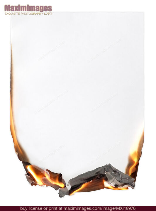 Burning paper on white background. Stock Photo MXI18976