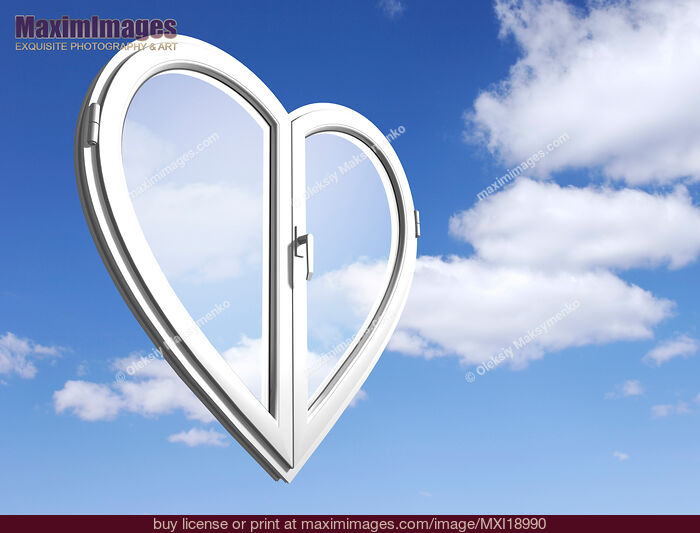 Heart-shaped window over blue sky. Stock Image MXI18990