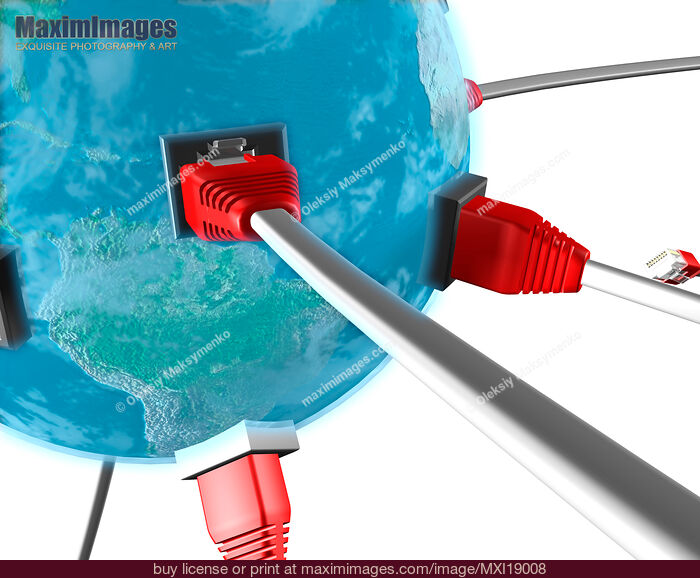 Network Connectors Plugging into the Earth Globe. Stock Image MXI19008