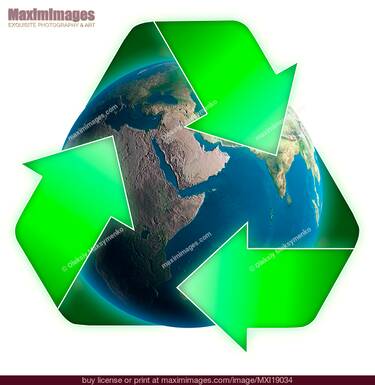 Conceptual Recycling Symbol over Earth Globe. Stock Image MXI19034
