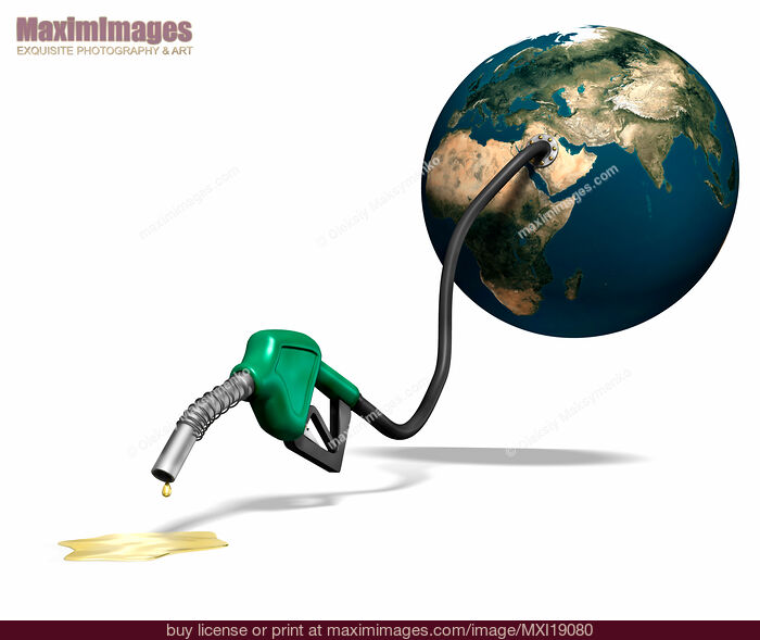 Gas pump nozzle connected to Earth. Stock Image MXI19080