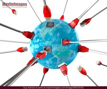 Network Connectors Plugging into the Earth Globe. Stock Image MXI19103