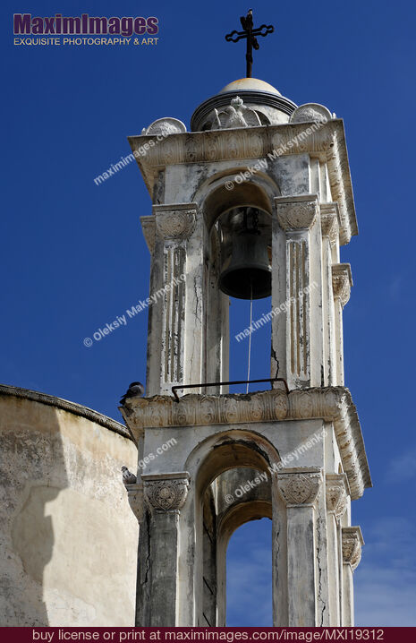 Bell Tower of Timios Stavros Ancient Orthodox Church in Cyprus. Stock ...