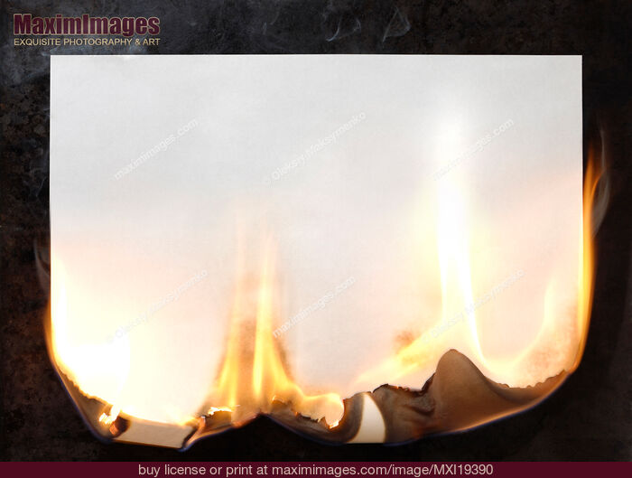 Burning Sheet of White Paper. Stock Photo MXI19390