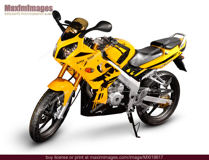 Yellow Racing Motorcycle SM150-23 isolated on white. Stock Photo MXI19817