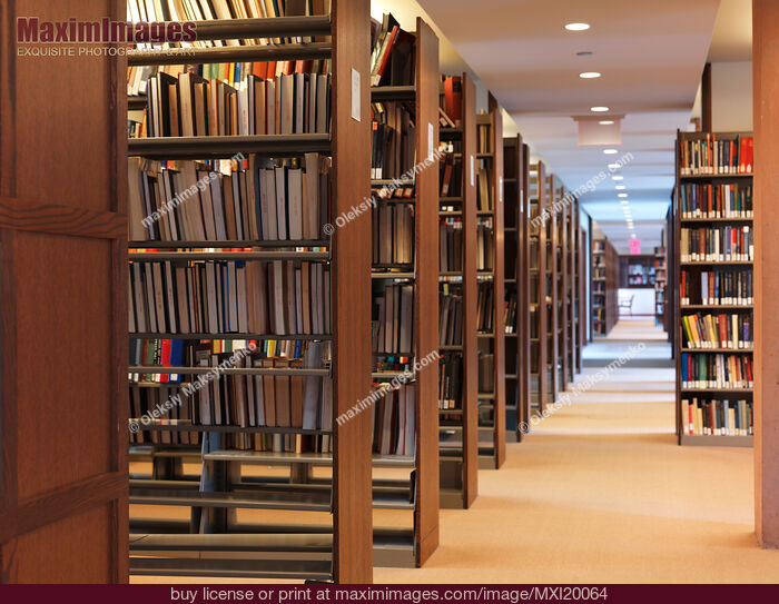 Bookshelves in a Library. Stock Photo MXI20064