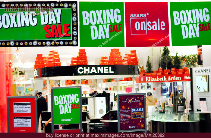 Boxing Day Sale Signs in a Store. Stock Photo MXI20382