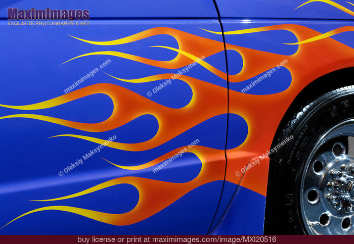 Blue Hot Rod Flame Paint Job. Stock Photo MXI20516