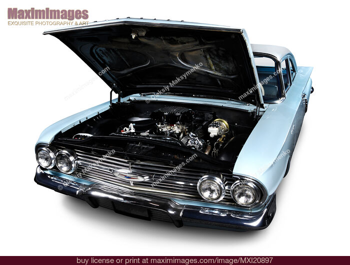 Classic Retro Car with Open Hood. Stock Photo MXI20897