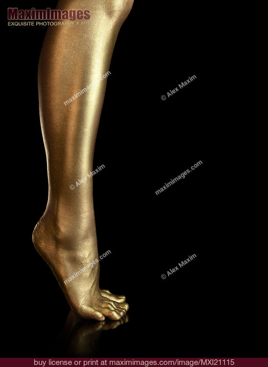 Woman Legs Painted with gold. Stock Photo MXI21115