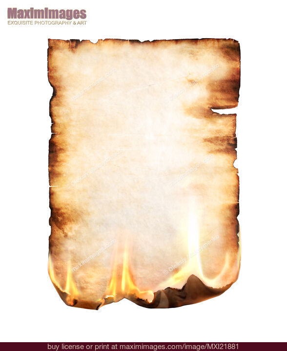 Burning Piece of Parchment Paper Background. Stock Photo MXI21881