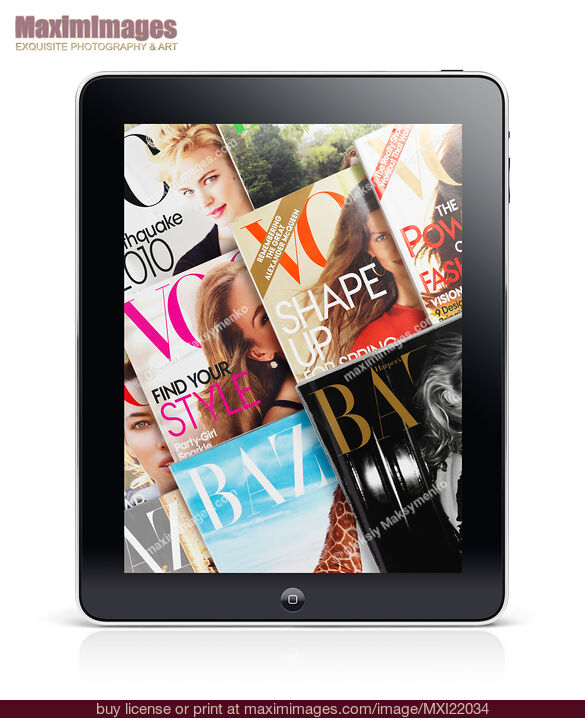 Apple iPad Tablet with Magazine Cover on Display. Stock Photo MXI22034