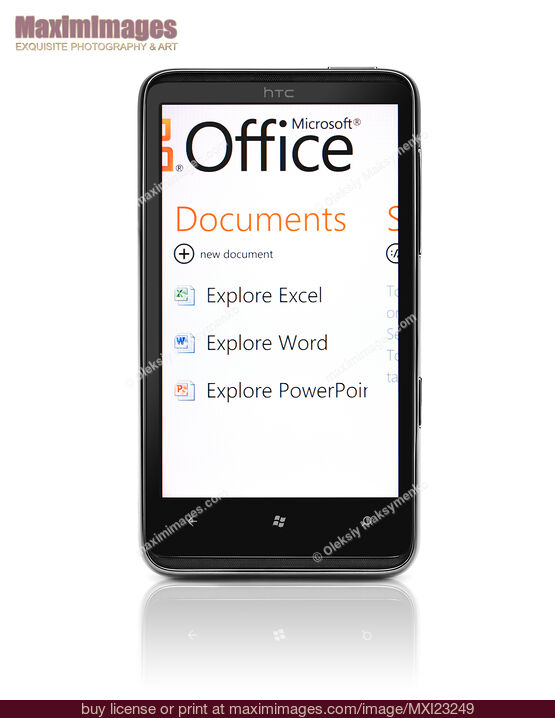 HTC HD7 Smartphone Windows 7 Phone Microsoft Office. Stock Photo MXI23249