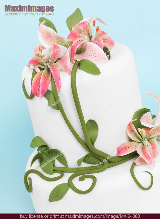 Fancy cake with lilies. Stock Photo MXI24080