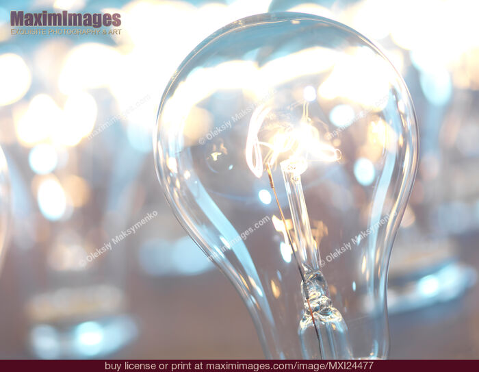 Lit up incandescent light bulbs. Stock Photo MXI24477