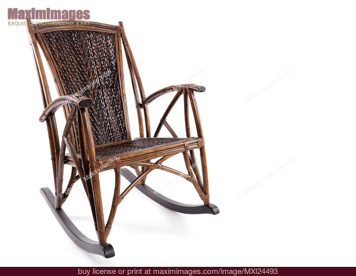 Antique wicker rocking chair isolated on white. Stock Photo MXI24493