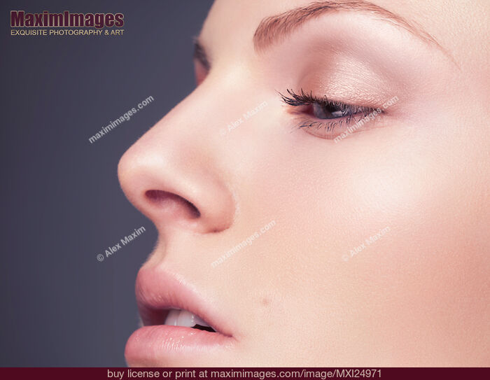 Beautiful woman face profile with clean fresh skin. Stock Photo MXI24971