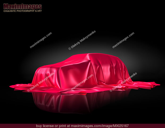 New car model under red covering. Stock Image MXI25167