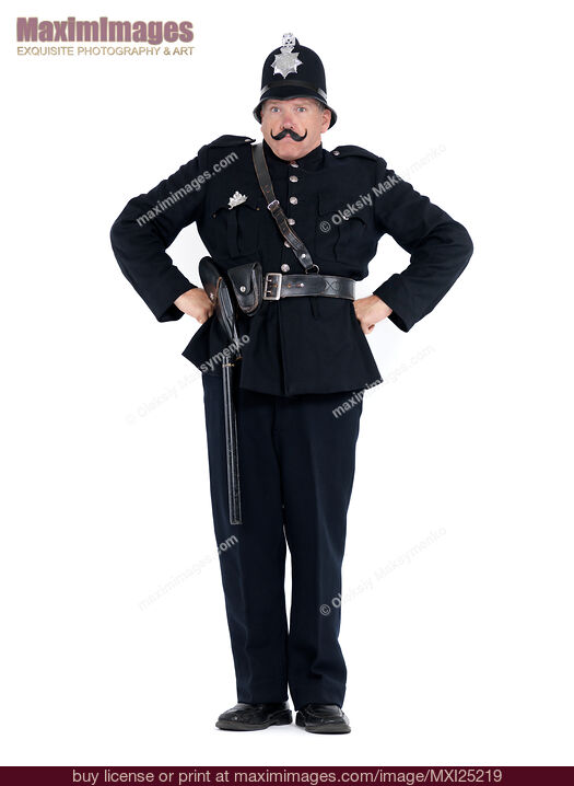 Humorous portrait of police officer showing authority. Stock Photo MXI25219