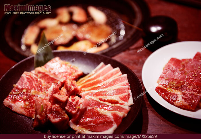Meat at Japanese grill restaurant. Stock Photo MXI25939