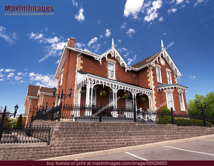Brick house in Gothic architectural style. Stock Photo MXI26650