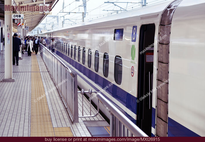 Shinkansen bullet train green car. Stock Photo MXI26915