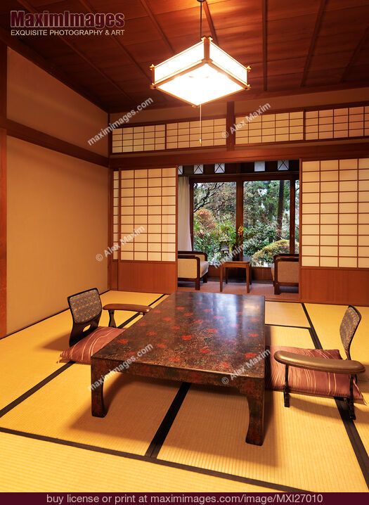 Ryokan traditional Japanese room interior with garden view. Stock Photo ...