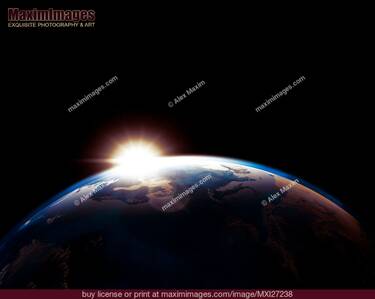 Sun rising from behind planet Earth outline. Stock Image MXI27238