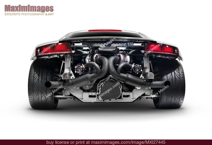 Audi Quattro R8 Turbo sports car rear view with exposed engine. Stock ...