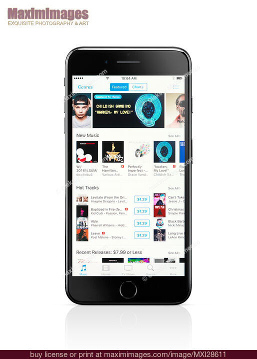 Apple iPhone 7 with iTunes on display. Stock Photo MXI28611