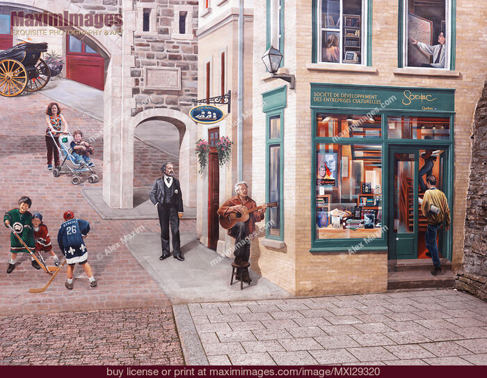 Part of the wall mural La Fresque des Québécois in Old Quebec City ...