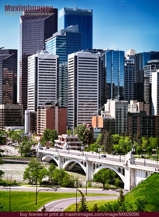 Centre Street Bridge and Calgary downtown towers. Stock Photo MXI29390