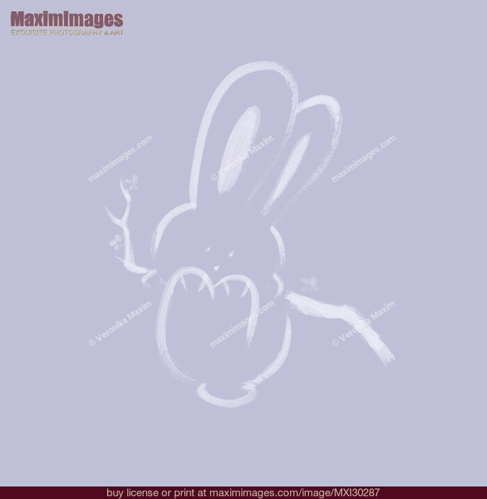 Cute happy bunny rabbit swinging on a branch illustration on violet ...