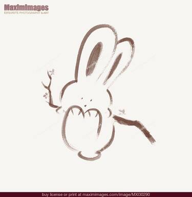 Cute happy bunny rabbit swinging on a branch illustration brown on ...