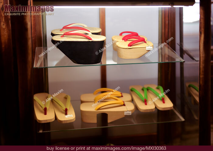 Traditional Japanese Geta shoes on a store display in Japan. Stock ...