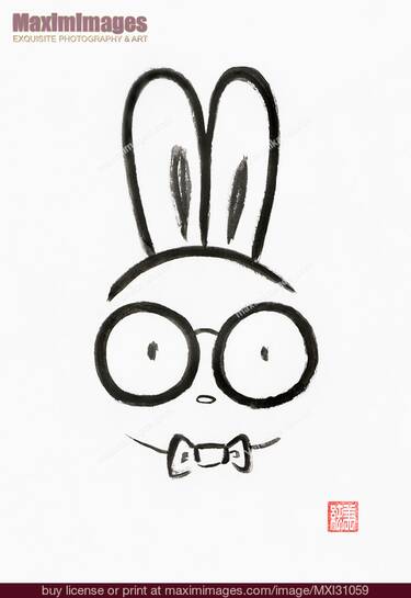 Cute nerd bunny in spectacles minimalistic kawaii style painting. Stock ...