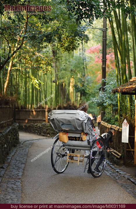 Japanese rickshaw on an old street in Arashiyama Kyoto. Stock Photo ...