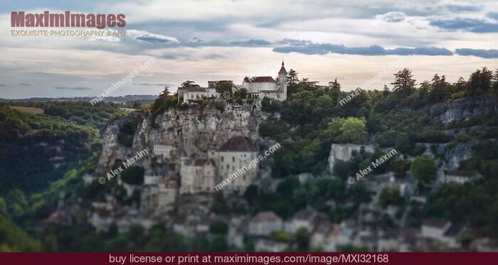 Fine art panorama of Rocamadour French clifftop village built into rock ...