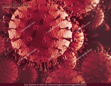 Flu virus H1N1 H5N1 influenza A virus red particles pandemic concept ...