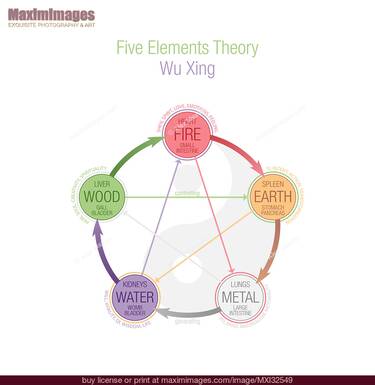 Five Elements Theory chart Wuxing Wu Xing in Taoism and TCM conceptual illustration. Stock Image ...