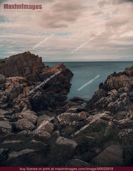 Dramatic coastal scenery of the Irish Sea rocky shore in Co Louth ...