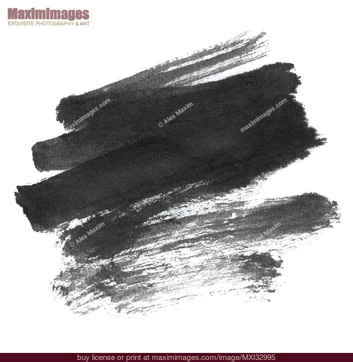 Long zig-zagging brush stroke with calligraphy ink on white background ...