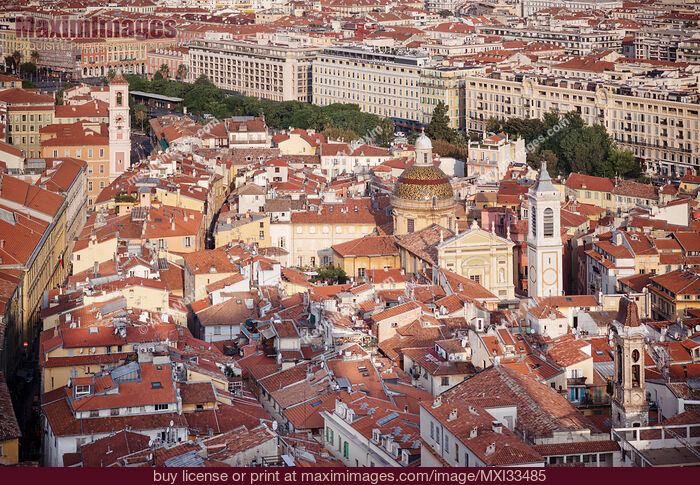 Nice Cathedral and rooftops of historic buildings in old city of Nice ...